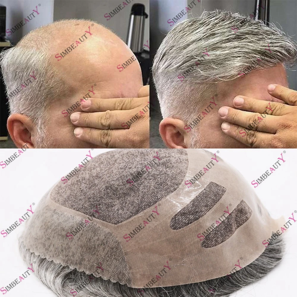 Durable-NPU-Bond-Human-Hair-Men-s-Toupee-Fine-Mono-Gray-Hair-Prosthesis ...