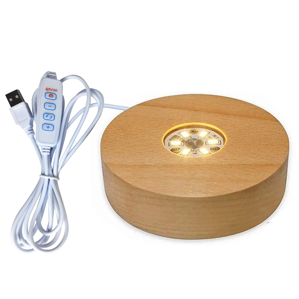 PIED DE LAMPE,Trichromatic light--Base Lumineuse En Bois, Rechargeable ...