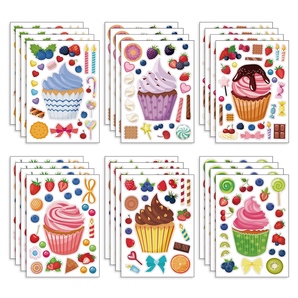 6-12Sheets-Puzzle-Stickers-Create-Your-Own-Cupcake-Ice-Cream-Make-a ...
