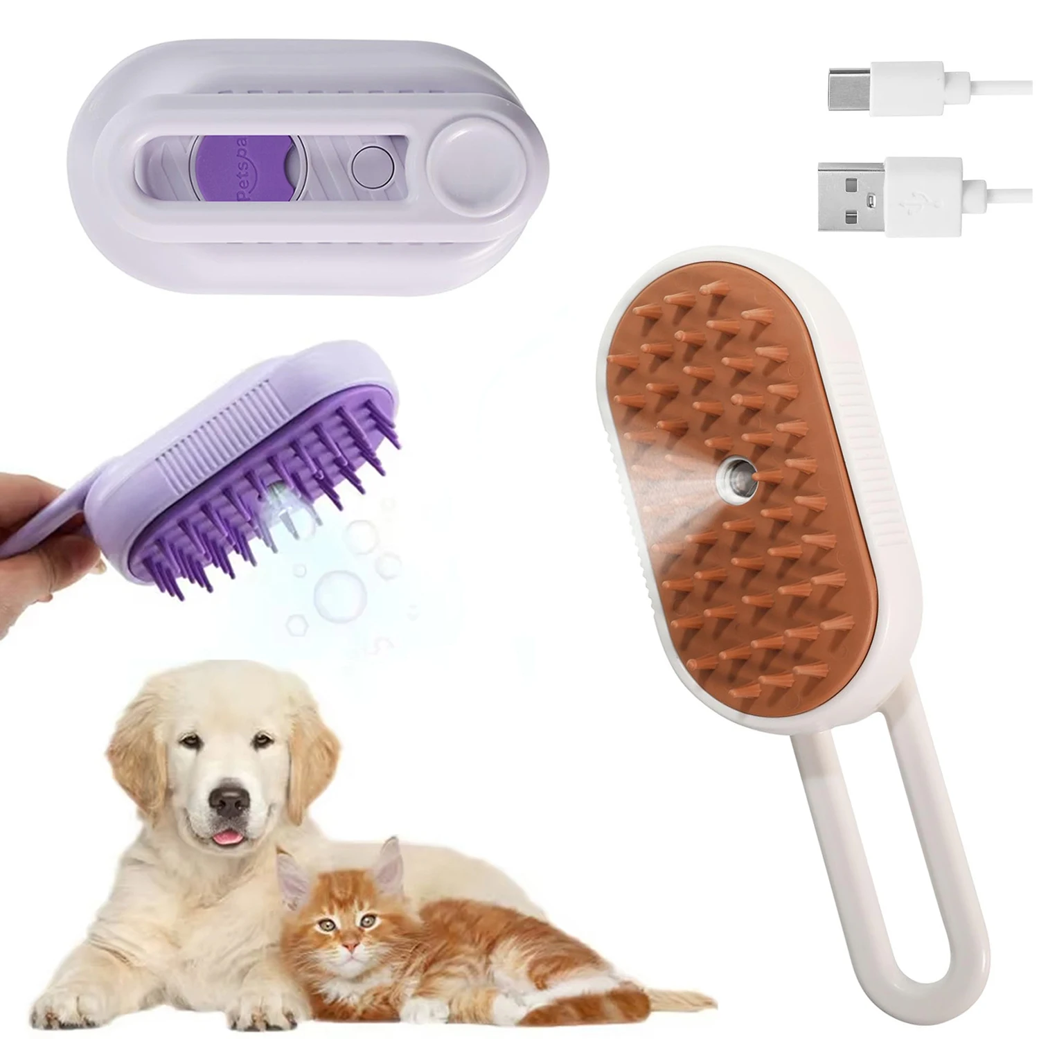 Steamy Dog Brush Electric Spray Cat Hair Brush Rechargeable Cat Dog ...