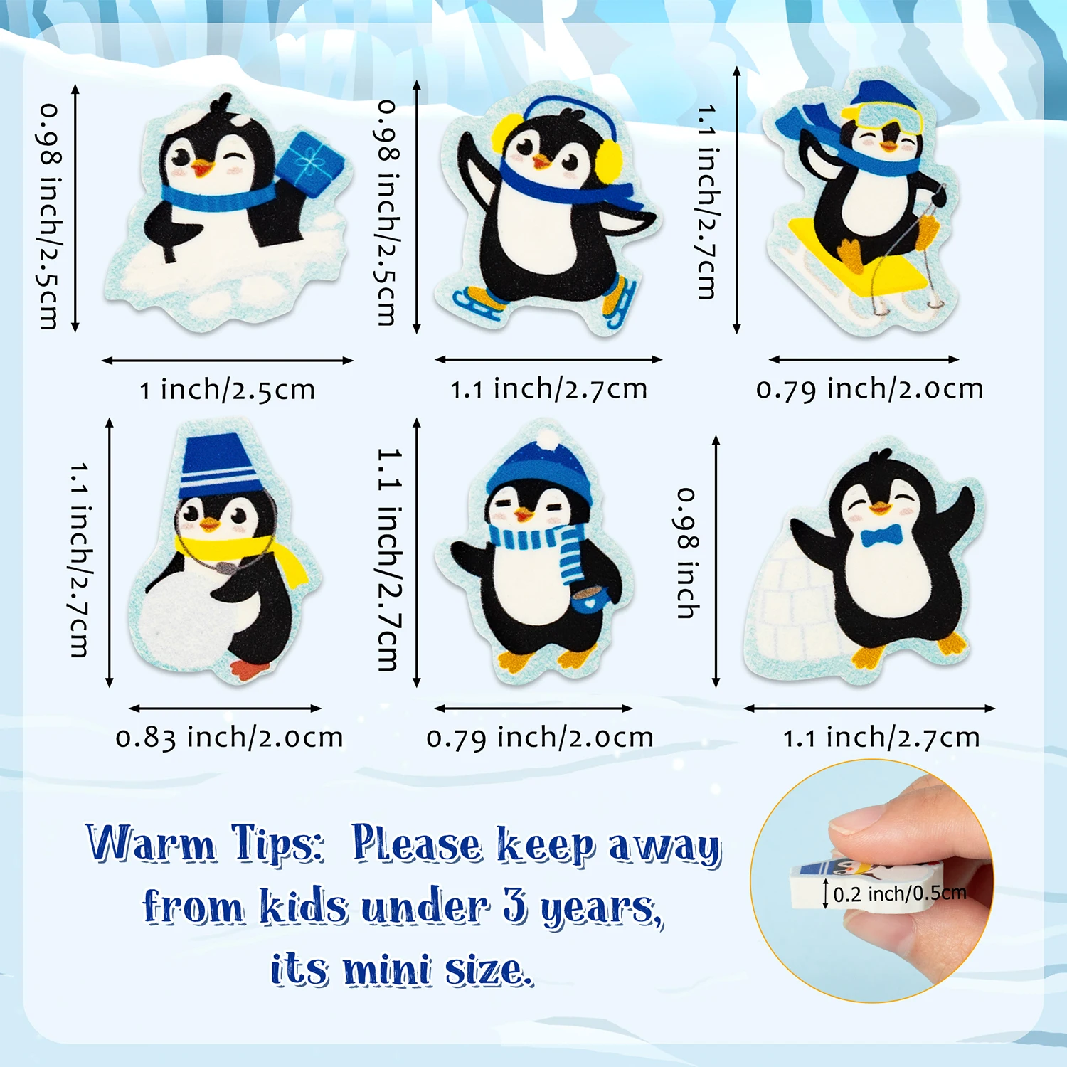 60PCS Cute Winter Penguin Shape Erasers Winter Season Pencil Erasers ...