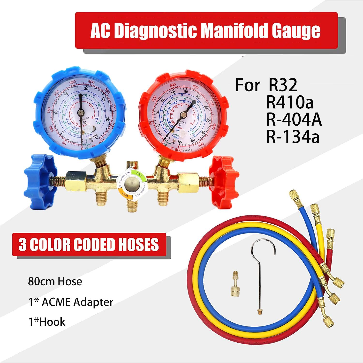3 Way AC Diagnostic Manifold Gauge Set for Freon Charging Fits R32 R410a R 404A R 134a Car Air ...