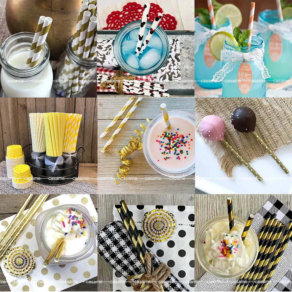 Straw Pink Gold Disposable | Gold Paper Straws Star Striped | Paper ...