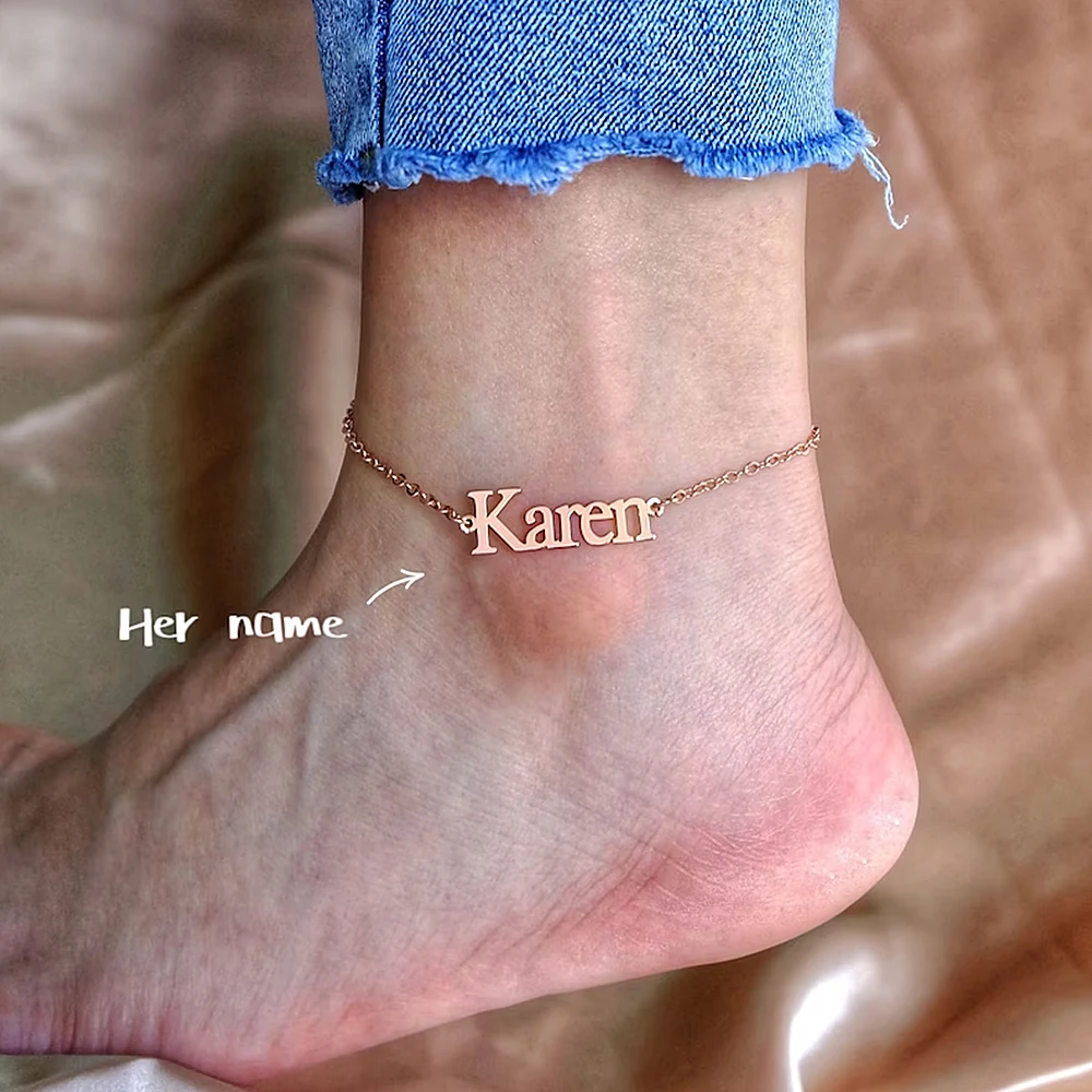 Custom-Name-Women-Anklets-Personalized-Letter-Pendant-Stainless-Steel ...