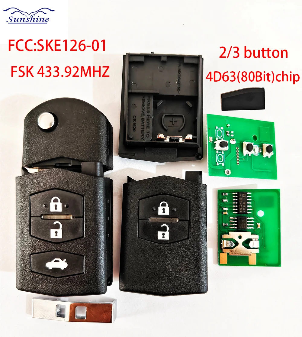 Sunshine SKE126-01 2/3 Buttons Flip Car Remote Key for MAZDA 2 M2 Demio ...