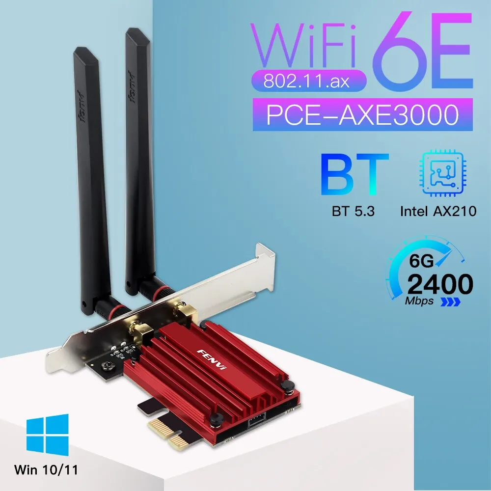 WiFi 6E AX210 5374Mbps Tri Band 2.4G/5G/6Ghz Wireless PCIE Adapter ...