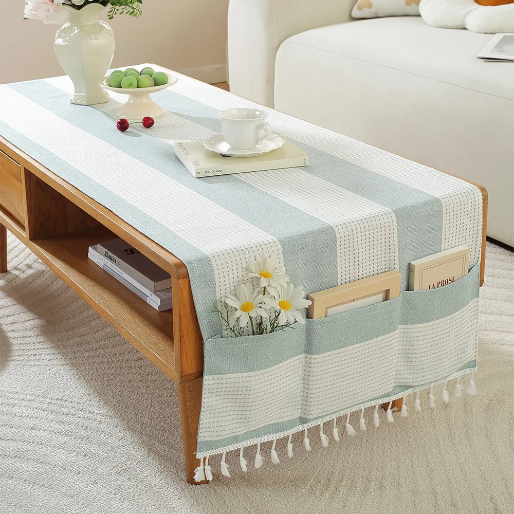 Rectangular-Stripe-Coffee-Table-Tablecloth-With-Pockets-And-Tassel ...