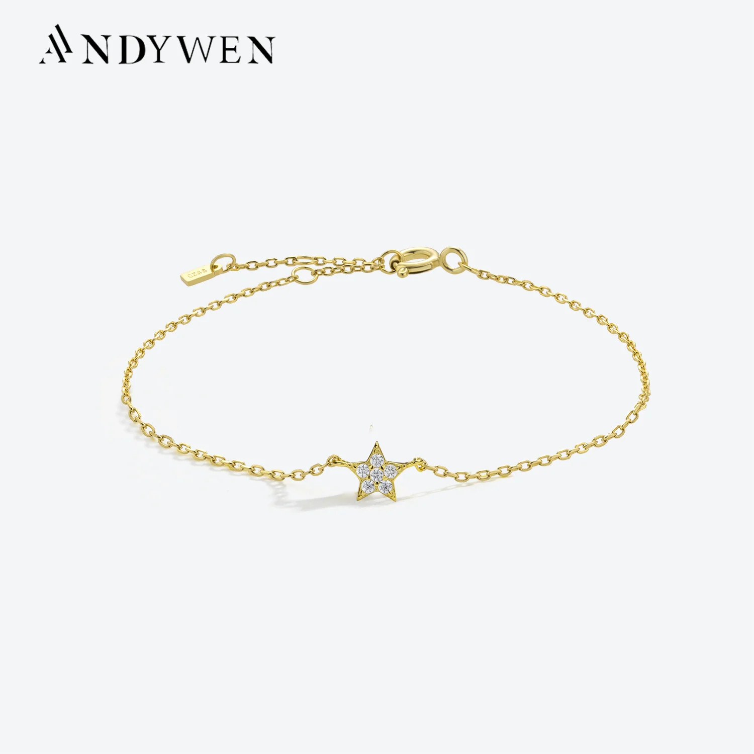 ANDYWEN 2020 New 925 Sterling Silver Gold Starry Sky Spakle Star Linked ...
