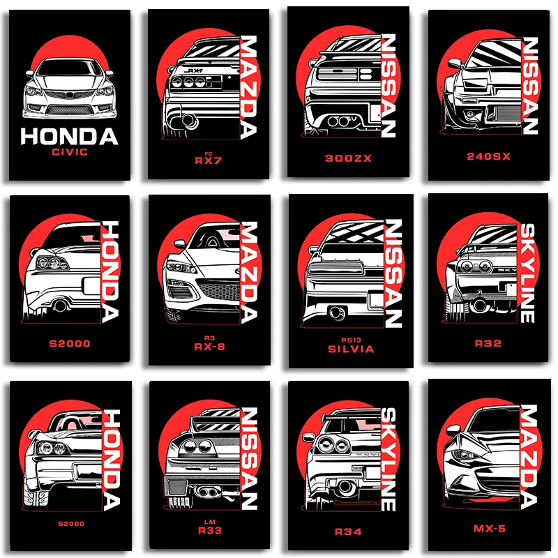 80s-Retro-Car-Nissan-Skyline-R34-Poster-Famous-GTR-Car-Mazda-RX7-JDM ...