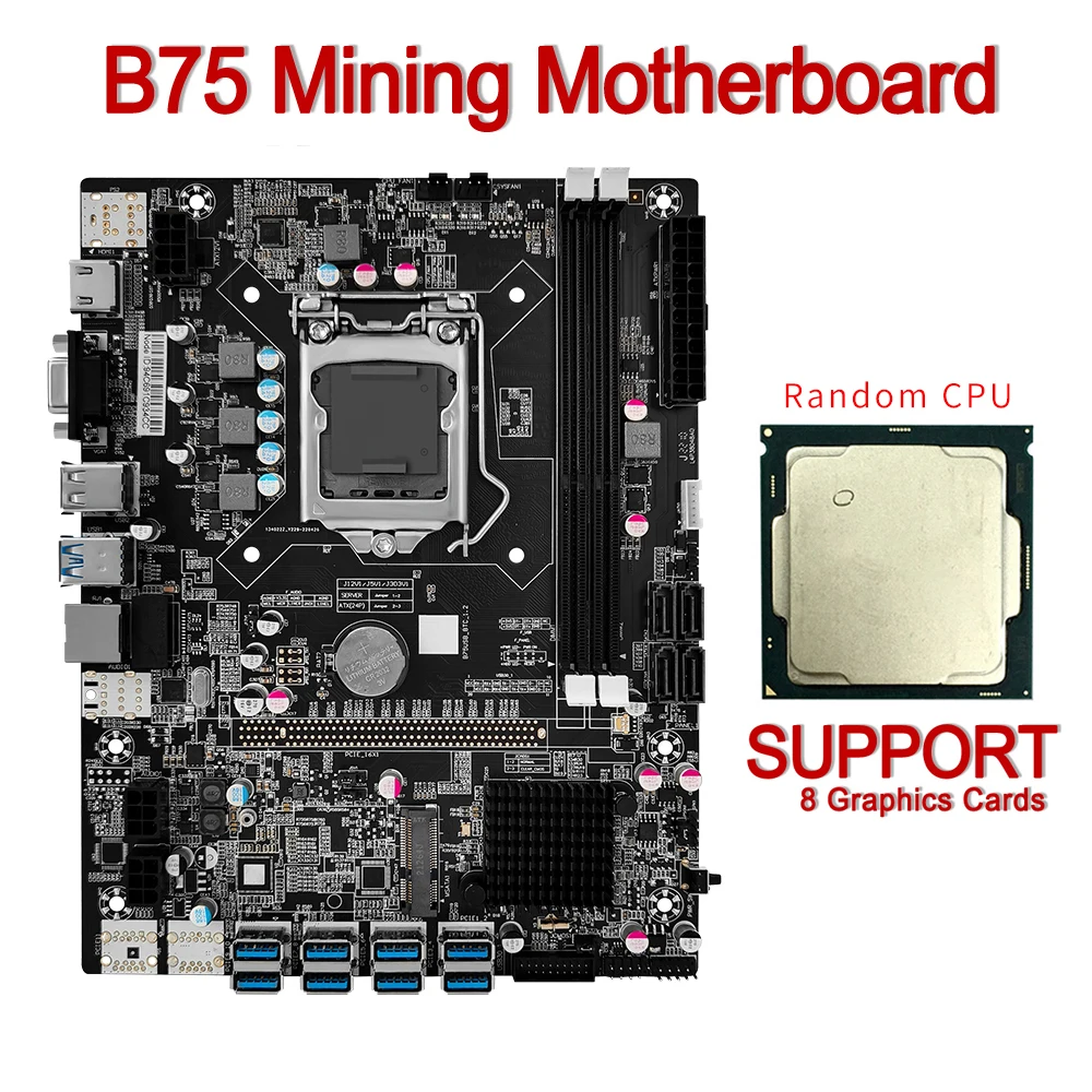B75 BTC Mining Motherboard+ CPU 8XPCIE to USB3.0 Graphics Card Slot LGA1151 DDR3 MSATA ETH Miner ...