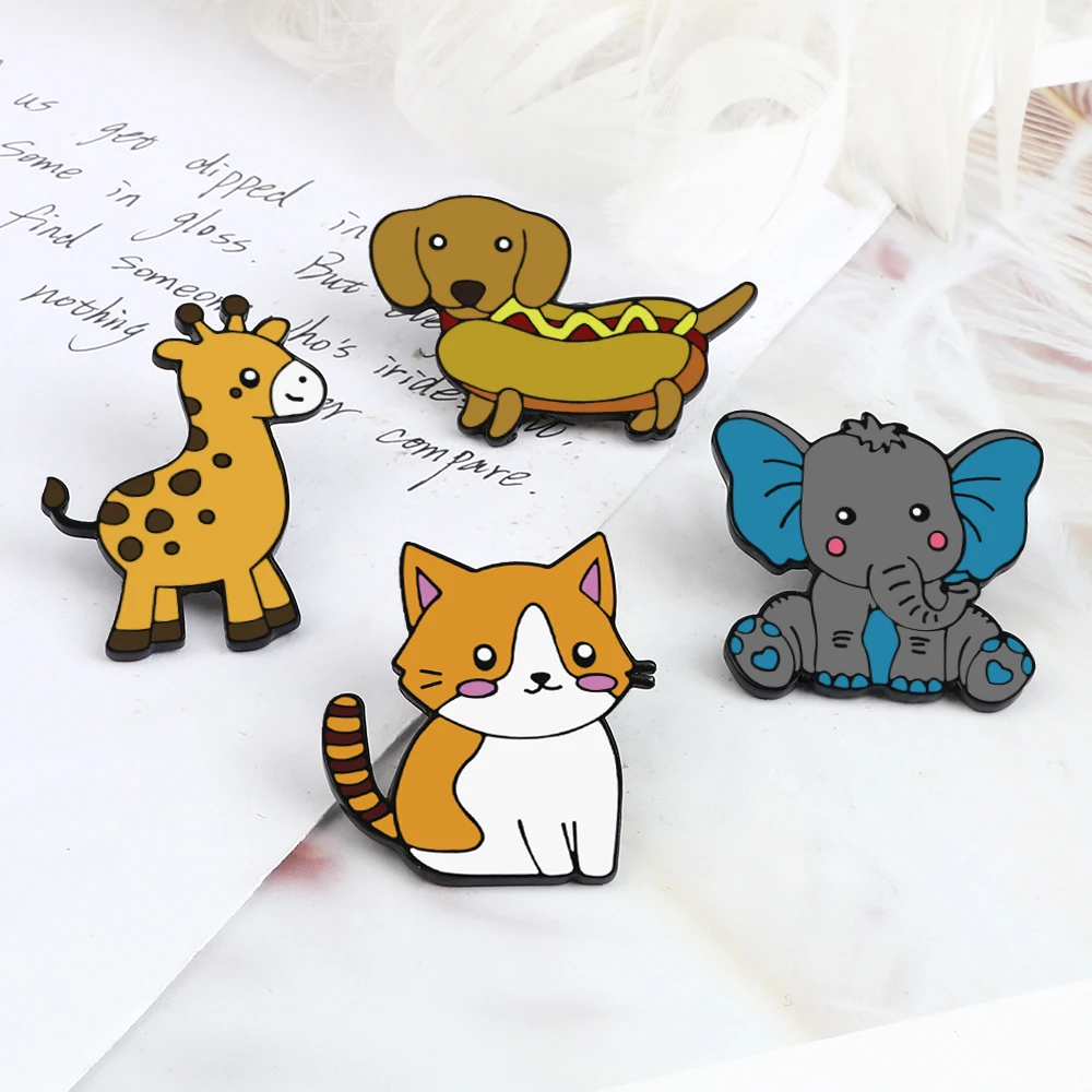 Cartoon-Enamel-Pins-for-Kids-Cute-Blue-Elephant-Small-Cat-Sausage-Dog ...