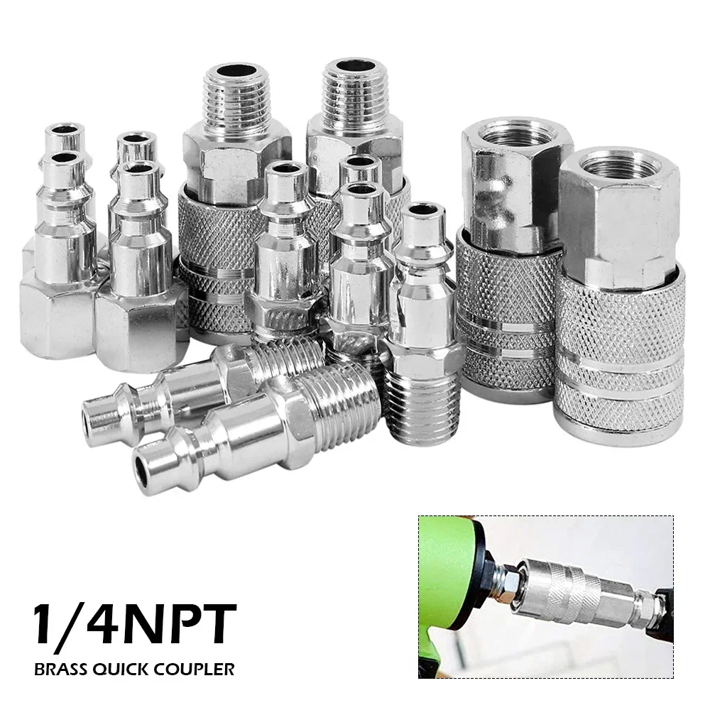 14Pcs-1-4-BSP-NPT-Connector-Air-Line-Euro-Hose-Compressor-Fitting-Metal ...