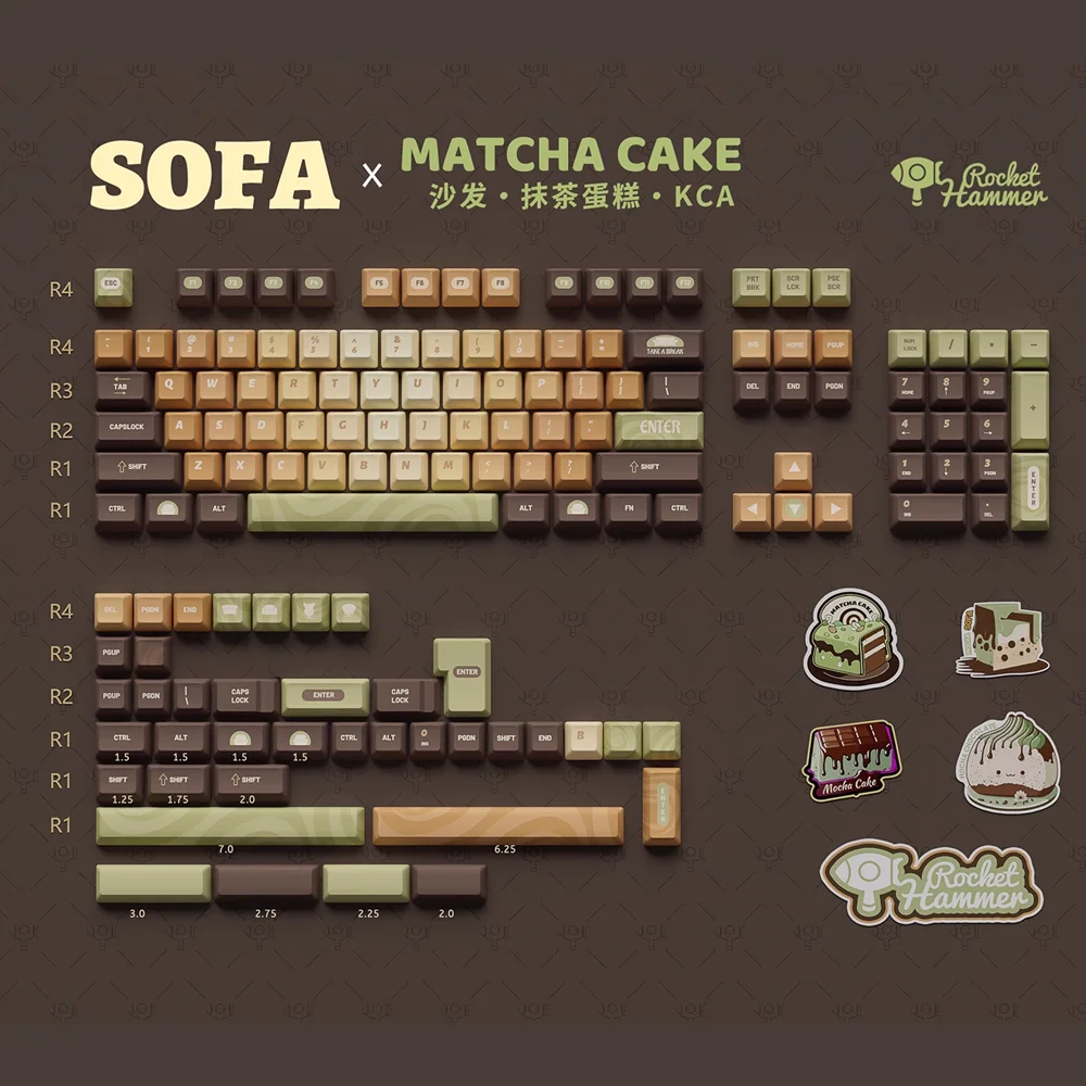 PBT Matcha Cake Keycap Mechanical Keyboard 142 Keys KCA Profile DYE ...