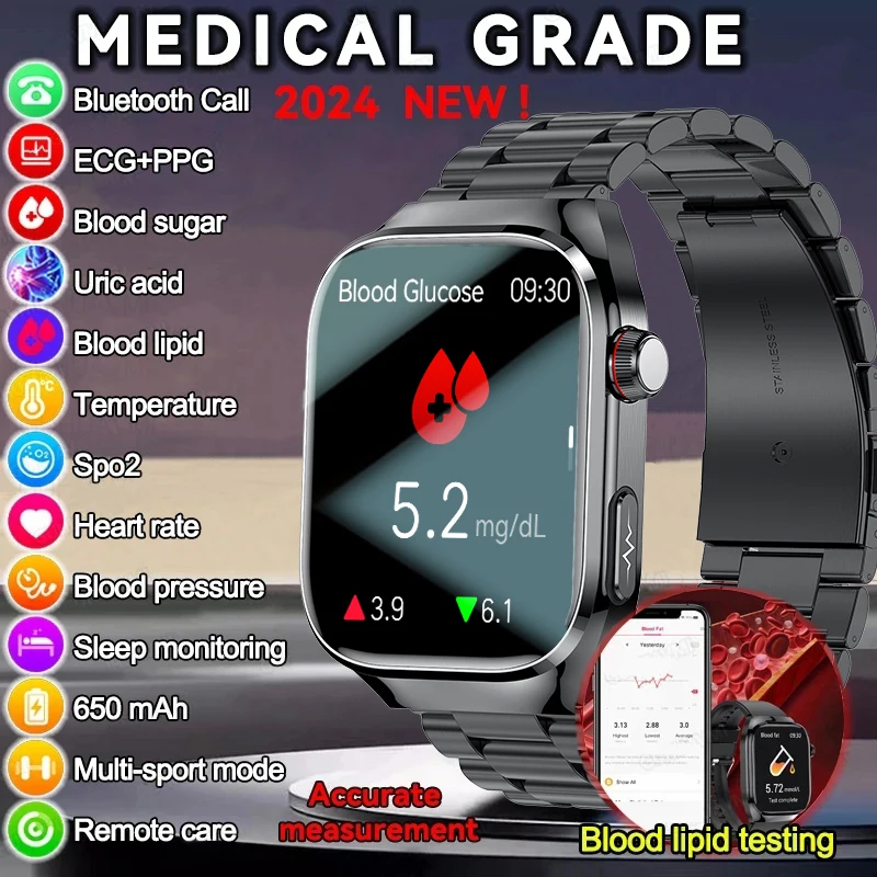 Blood-Sugar-Blood-Fat-Smart-Watch-Men-Women-Uric-acid-ECG-PPG-BP-Body ...