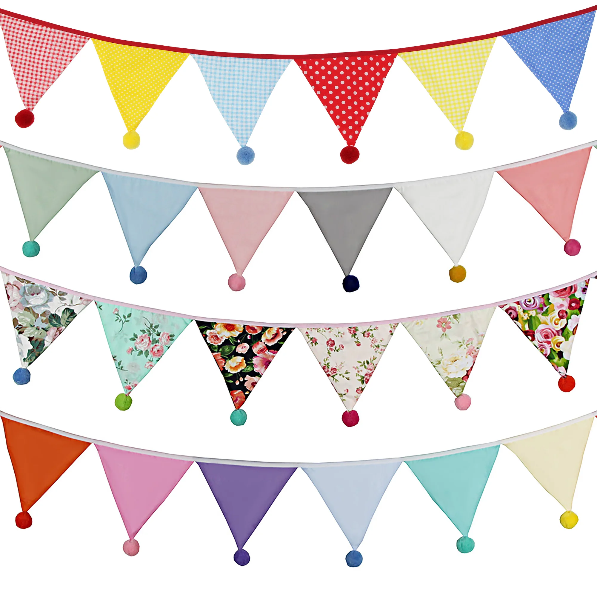 Banderines-de-tela-Floral-Vintage-con-bolas-12-Banderines-decoraci-n ...