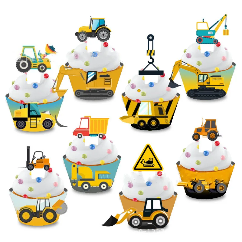 Engineering-Vehicle-Cupcake-Decorations-Excavator-Cake-Topper-Kids-Boys ...