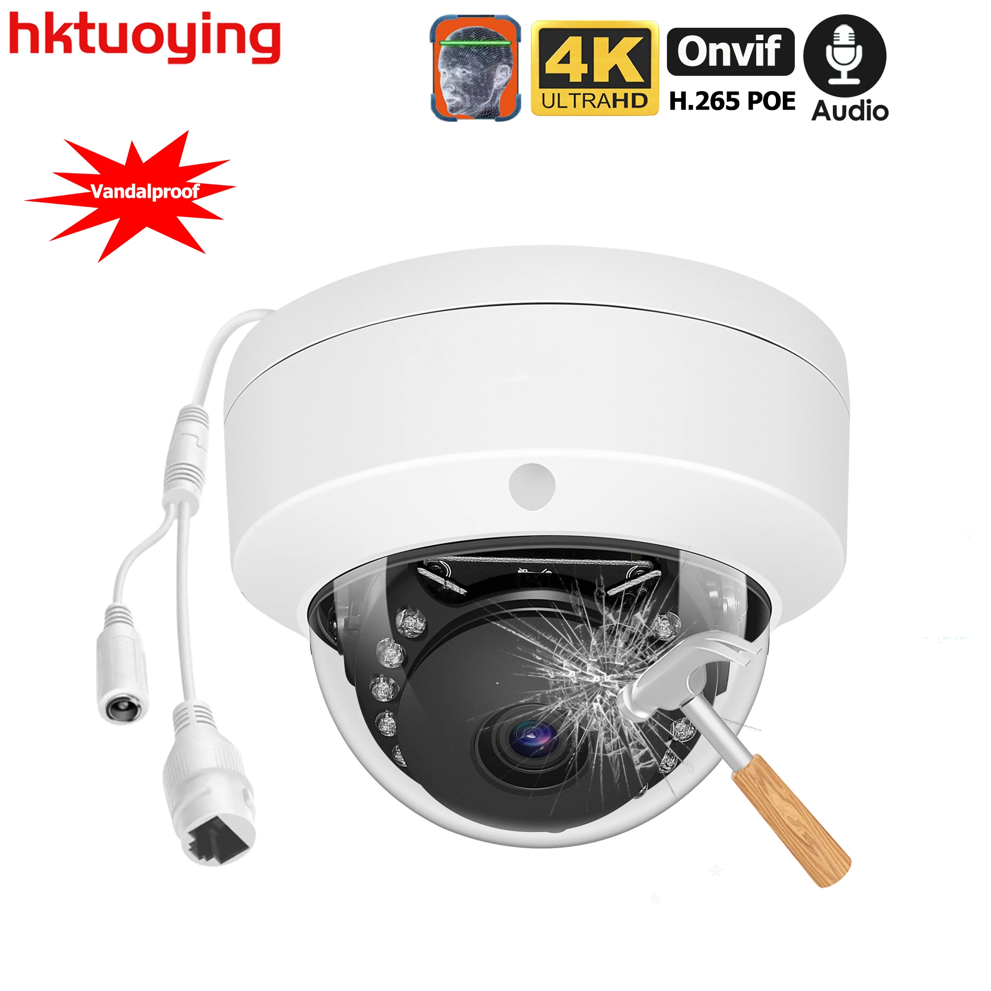 POE IP ONVIF 오디오 녹음 CCTV 카메라, 4K 8MP 메탈 돔, 파손 방지, IP66, 야외 홈 보안 비디오 페이스 감지, 5mp| | - AliExpress