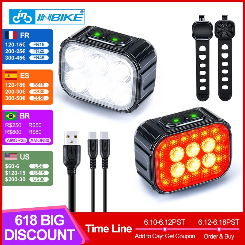 Inbike Bicycle Light Front And Back Rechargeable Headlight Flashing Bike Lights For Night ...