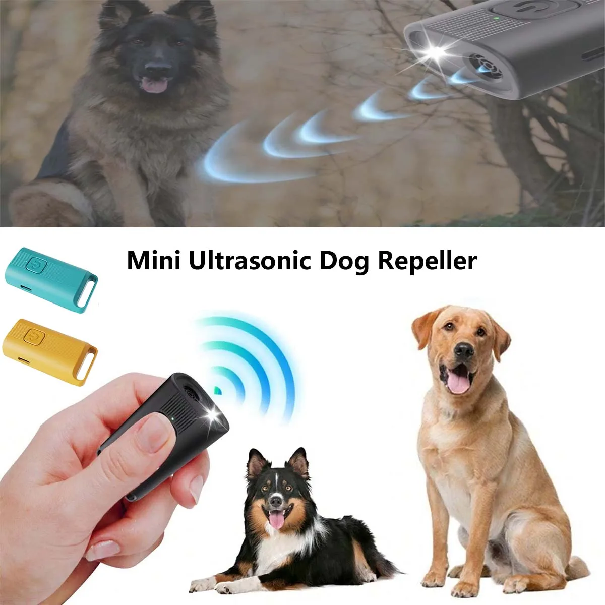 Mini Dog Repeller Portable Ultrasonic LED Light Handheld AntiBark ...