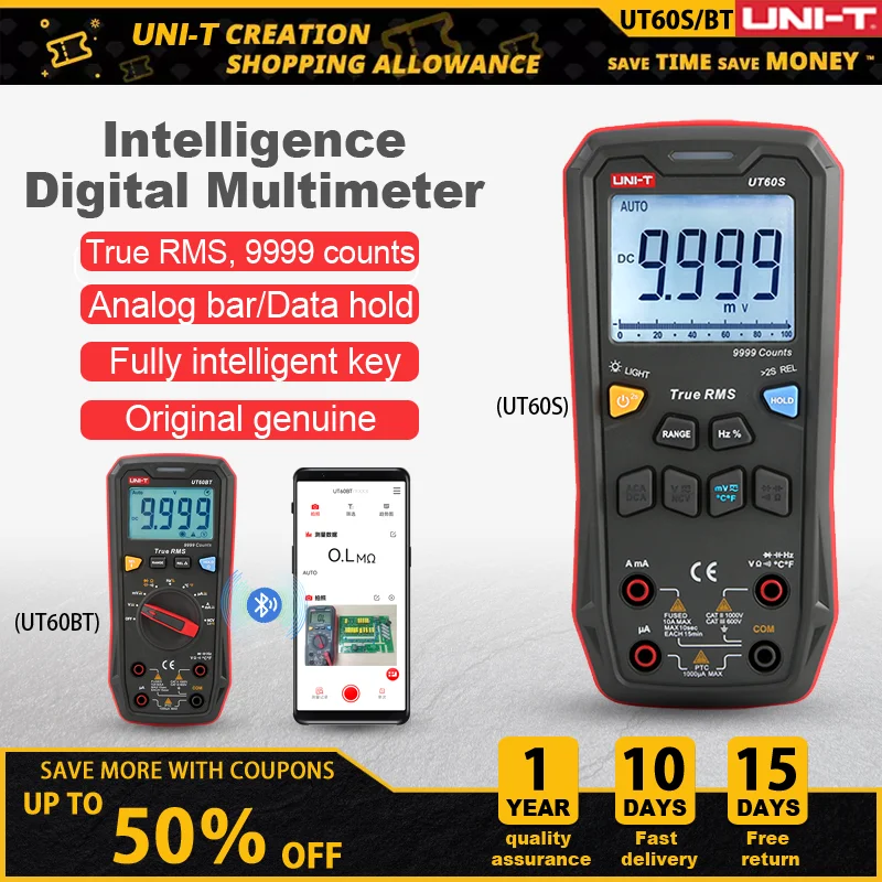 UNI-T-Digital-Smart-Multimeter-UT60S-UT60BT-1000V-AC-DC-Voltmeter-Ammeter-True-RMS-Capacitor ...