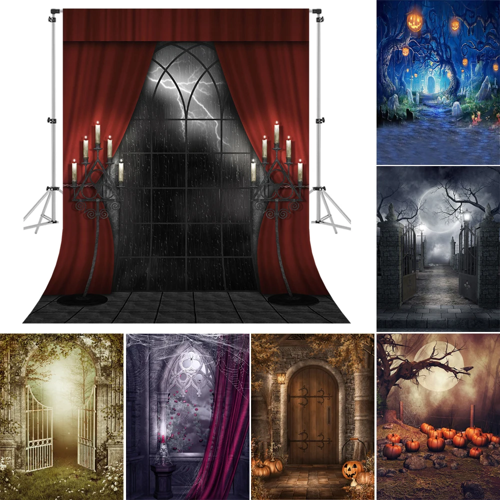 Bonvvie-Halloween-Photography-Backdrop-Terrible-Night-Forest-Pumpkin ...