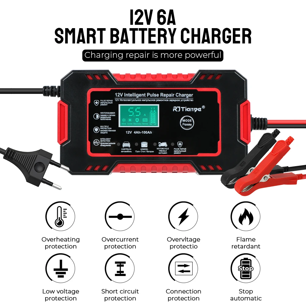 Chargers - 12V 6A Battery charger Intelligent Pulse Repair Lead Acid ...