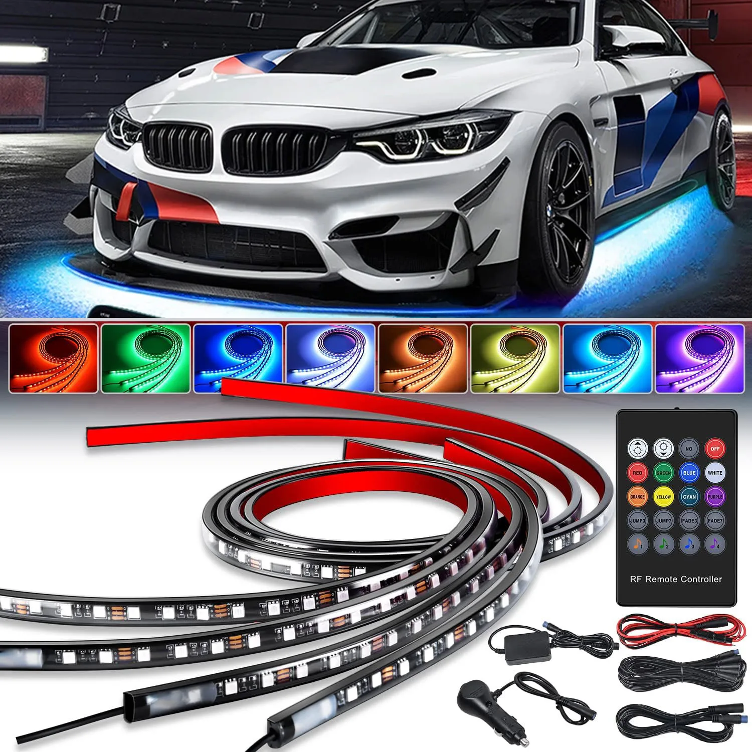 Neon LED RGB Car Underglow Bottom Light Remote/APP Control Waterproof ...
