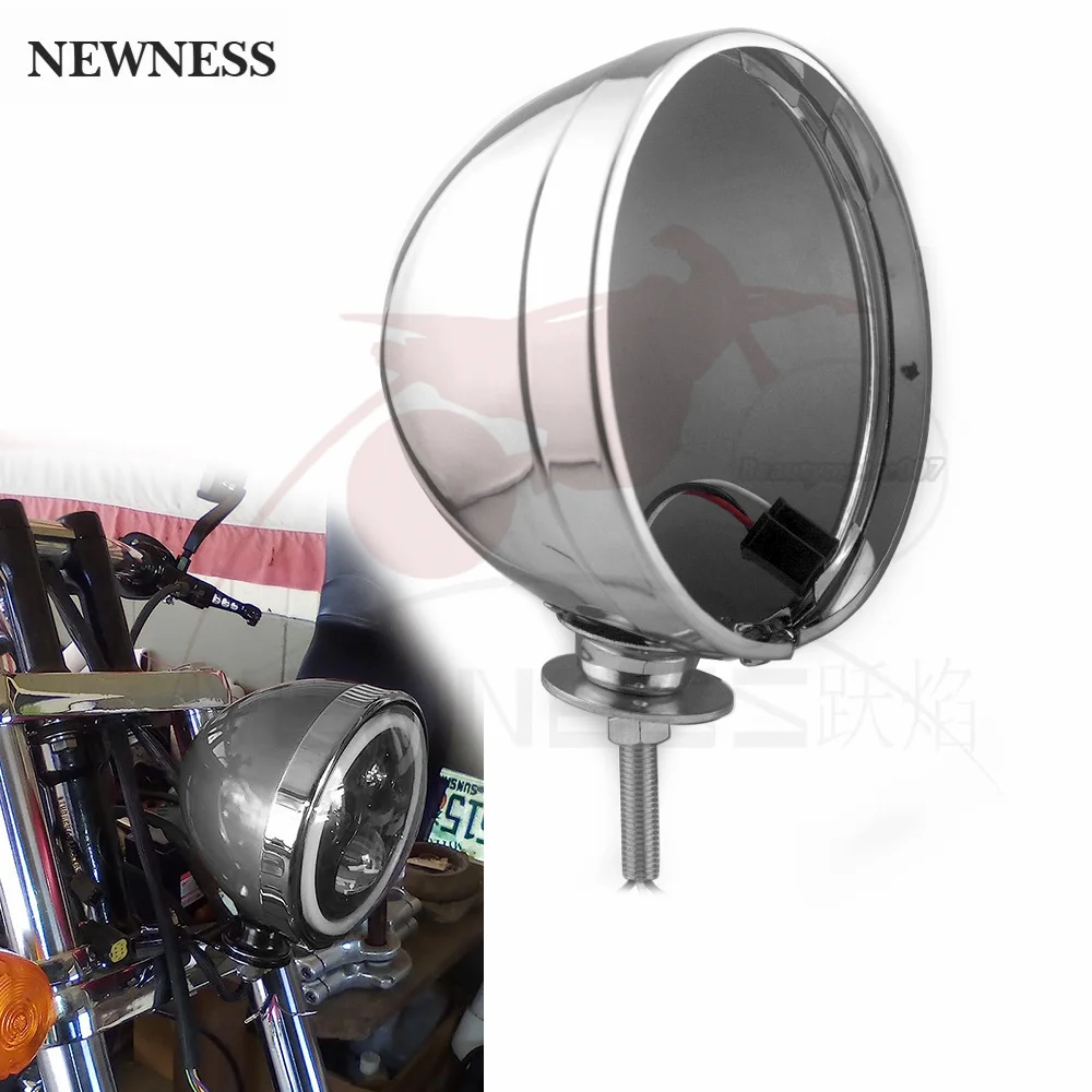7-Inch-Headlight-Bucket-LED-Metal-Motorcycle-Bottom-Mounting-Old-School ...