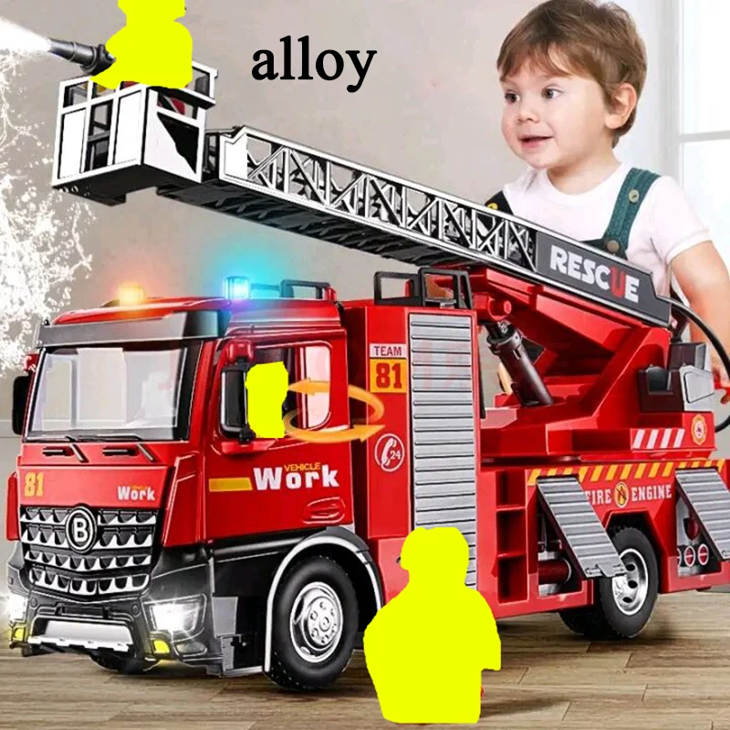 Children's Large Fire Truck Toy Car Boy Alloy Firefighter Car Can Spray ...