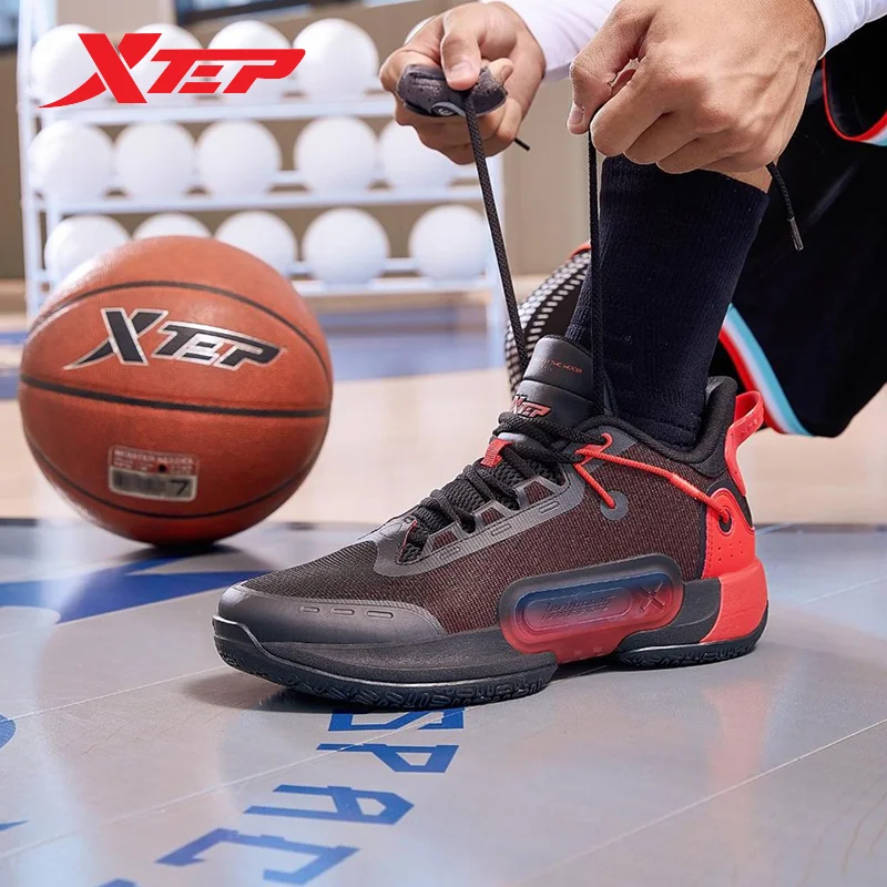 Xtep-Men-Basketball-Shoes-Support-Sports-Mid-Top-Non-Slip-Black-Casual ...