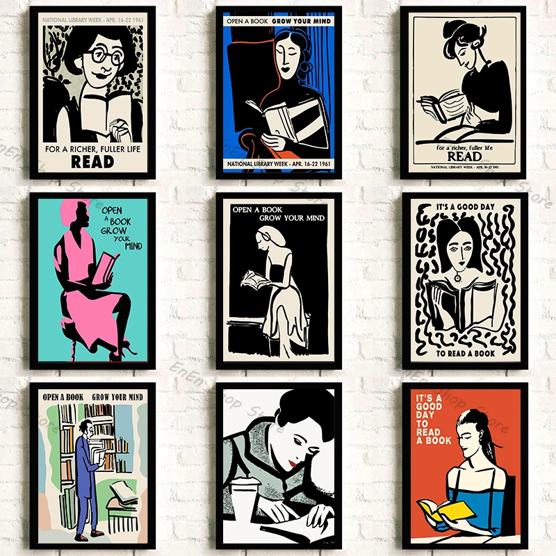 Modern-Reading-Posters-and-Prints-Art-Painting-Planar-Illustration-on ...