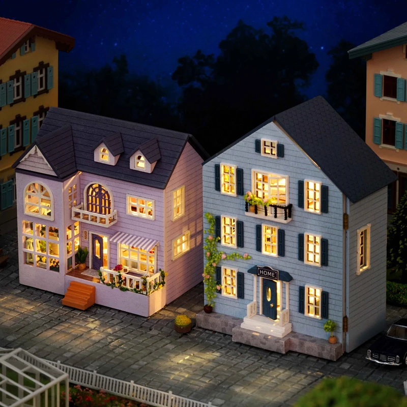 New Diy Wooden Miniature Building Kit Doll Houses With Furniture Light ...