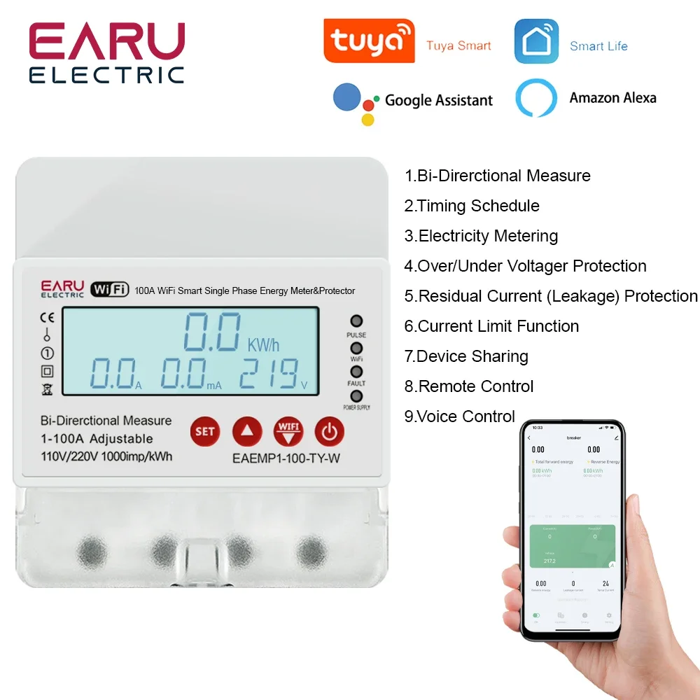 100A-Tuya-WiFi-Smart-Single-Phase-Energy-Meter-Over-Under-Voltage ...
