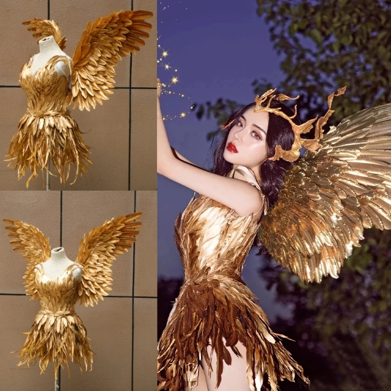 Gold-Feather-Fairy-Wings-Party-Victorian-Dress-Sexy-Fairy-Angel-Cosplay ...