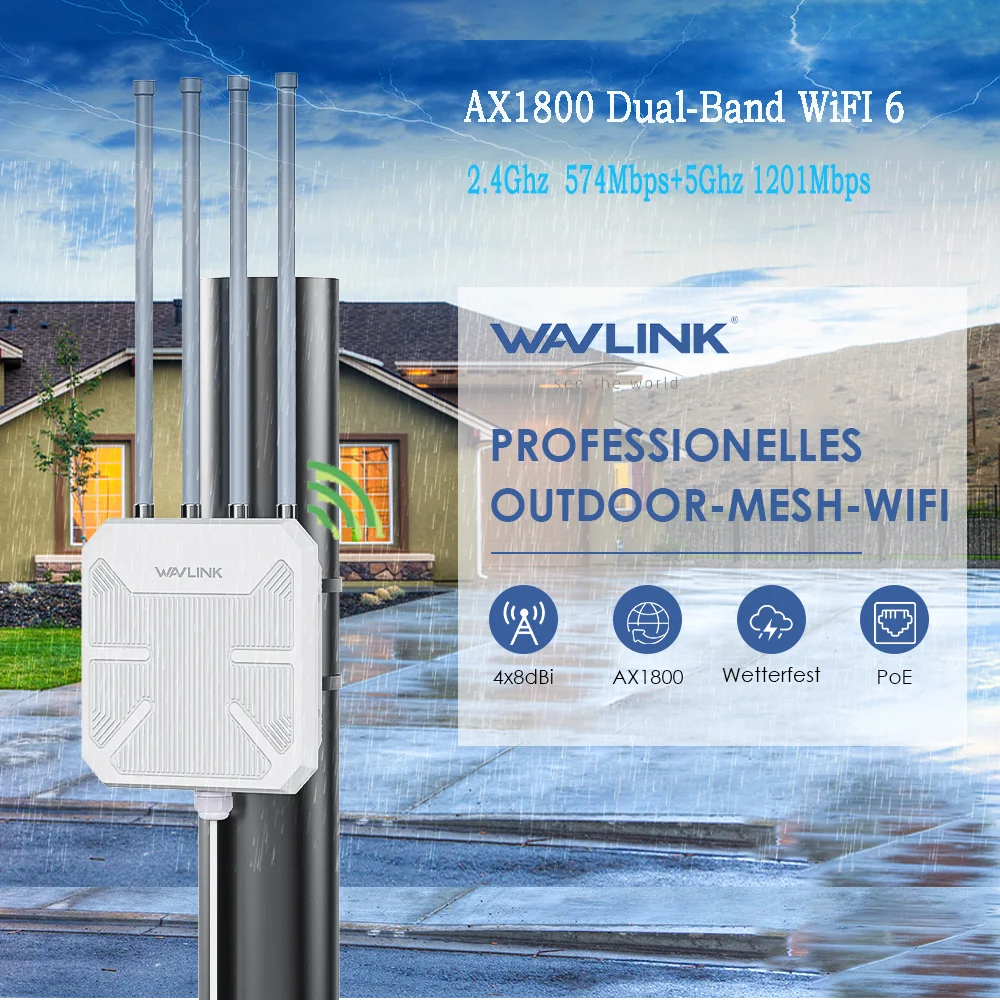 WAVLINK enrutador aéreo HD6 para exteriores, WiFi 6 AX1800 de doble ...