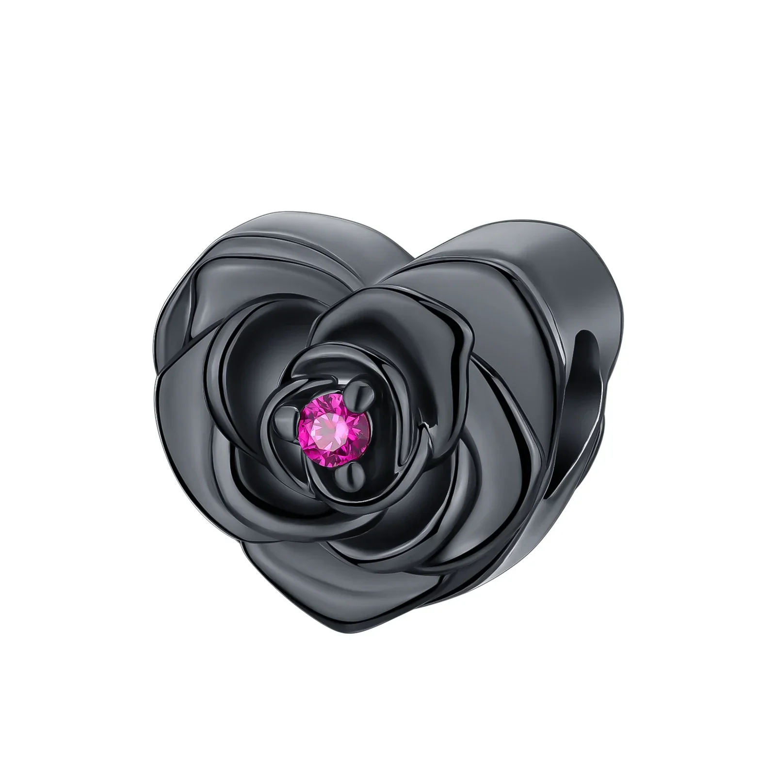 925-Sterling-Silver-Charming-Pink-Diamond-Black-Rose-Charms-Fit ...