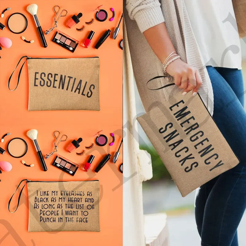 Funny Slogan Canvas Pouch Linencosmetic Bag Zipped Pencil Case Snacks ...