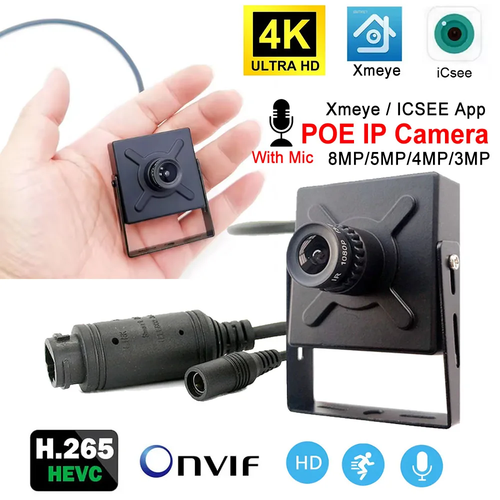 4K Audio IP POE Mini Camera 8MP 5MP 4MP 3MP 2.8/3.6/12/16mm H.265 HD ...