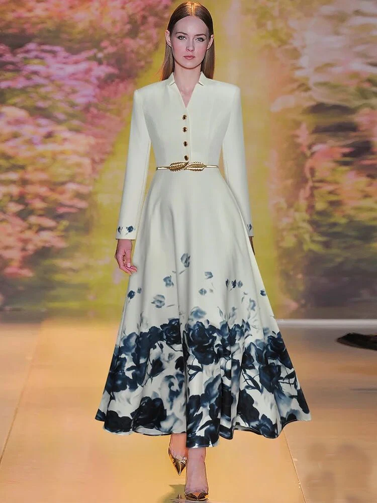 Runway-Designer-New-Women-Elegant-Party-Dress-High-Quality-Soft-Print ...