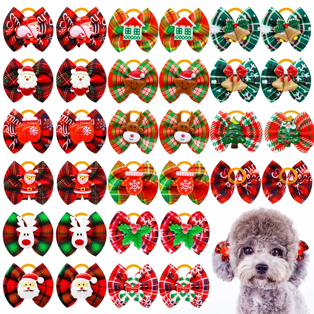 50/100pcs Dog Bows Christmas Dog Hair Bows Christmas Hair Accessories ...