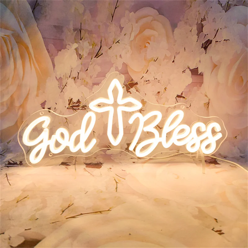 God Bless Neon Sign LED Light Wall Hanging with USB Power Neon Sign ...