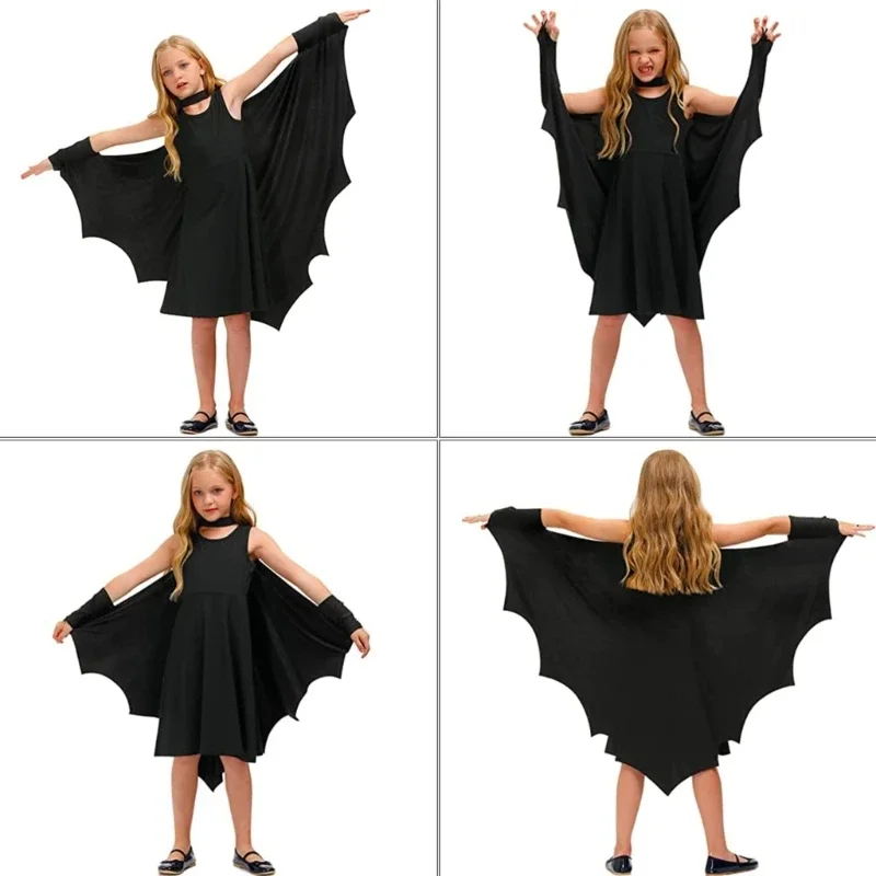 Kids-Boys-Girls-Halloween-Bat-Costume-Black-Cape-Dress-Up-Party-Cosplay ...