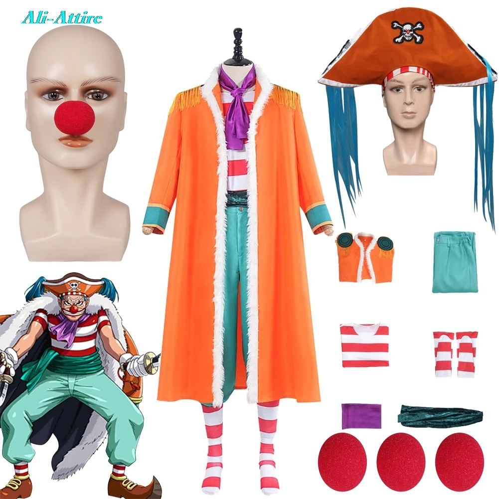 Buggy Male Cosplay Fantasia Costume Anime Pirate Disguise Hat Scarf ...