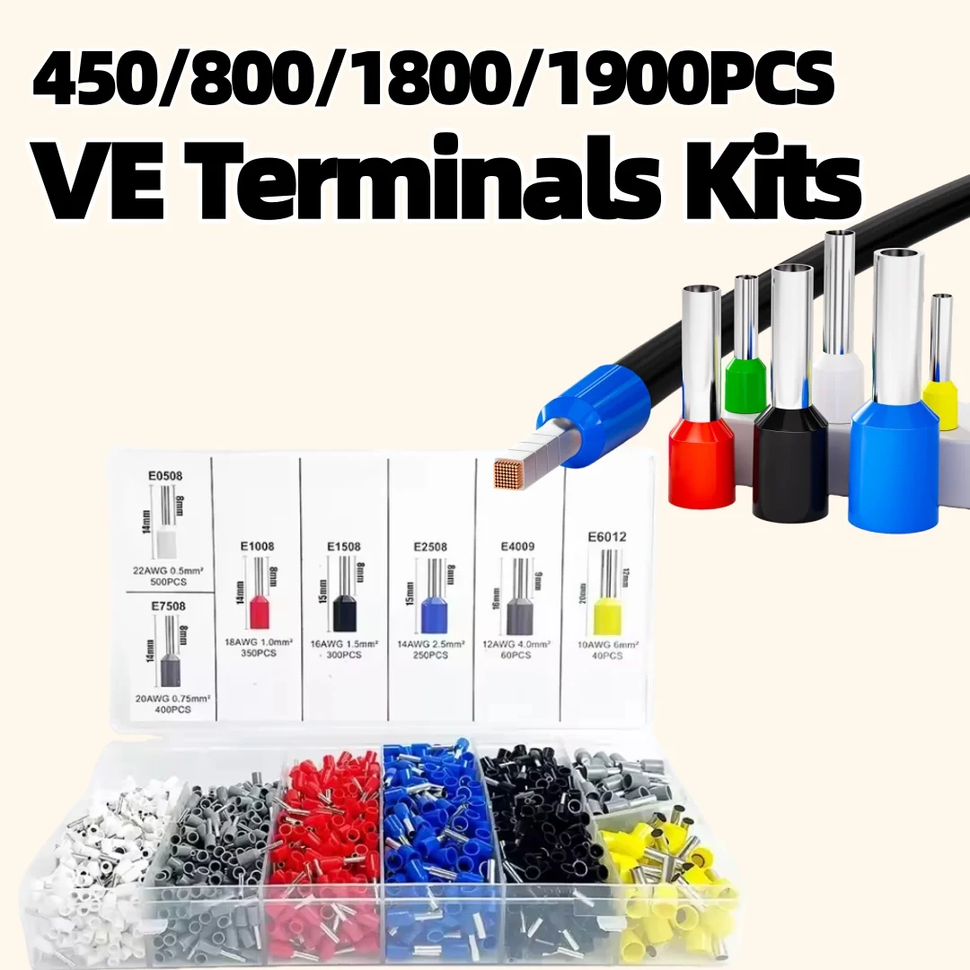 450-1900Pcs Electrical Tube Insulated Terminal VE Tubular Crimp ...