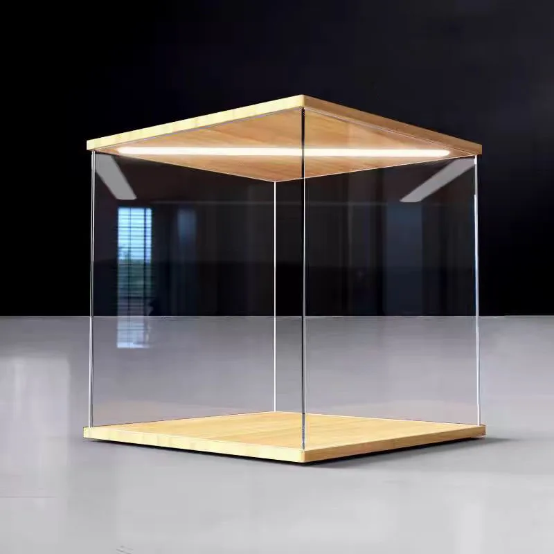 Wooden-Figure-Display-Case-With-Led-Light-Transparent-Acrylic-Dust ...