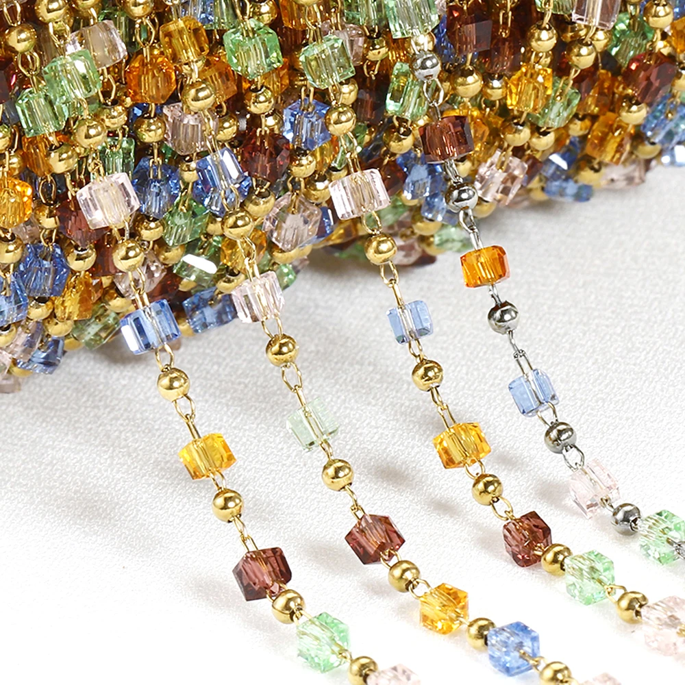 1Meter-Stainless-Steel-Crystal-Bead-Chain-Bohemian-Cube-Square-Beads ...