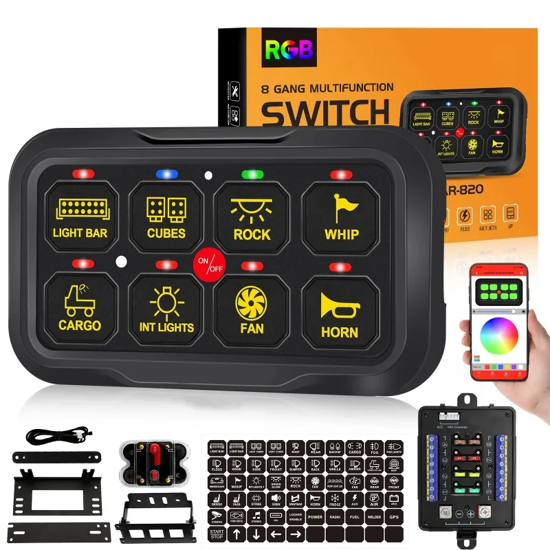8-Gang-LED-Switch-Panel-On-Off-Switch-Control-Switches-Board-RGB-Light ...