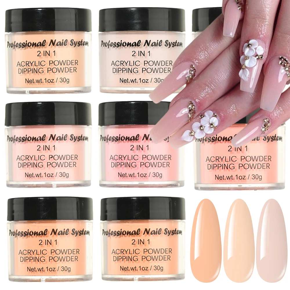 1OZ/Box Acrylic&Dipping Nail Powder Nude/Pink 2IN1 Professional Crystal ...