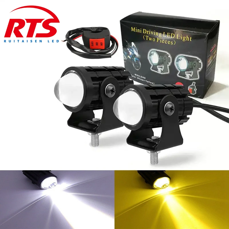 Motorcycle Mini Driving Light Headlight Universal Dual Color ATV ...