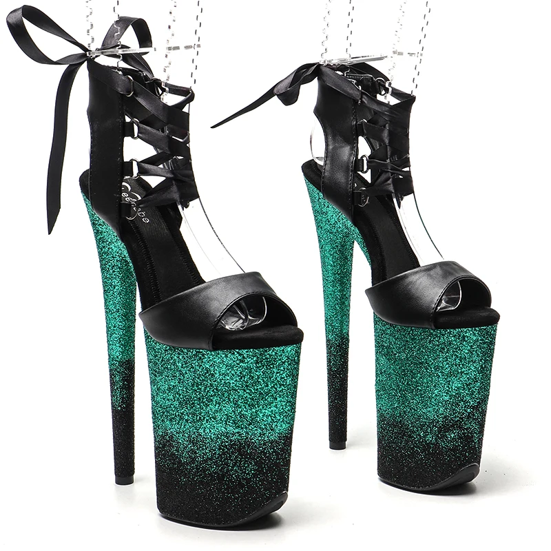 Leecabe-23CM-9inches-Matte-PU-open-toe-glitter-Platform-Sexy-High-Heels ...